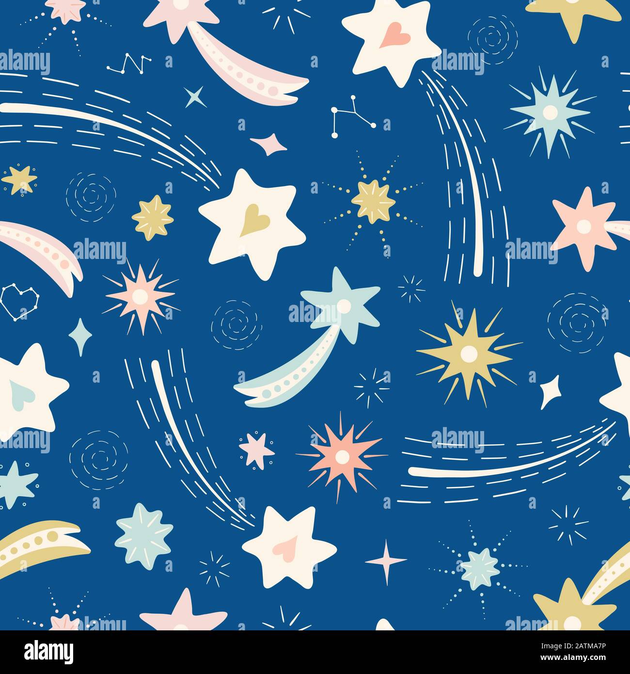 Shooting star pattern background. Bright fun vector seamless repeat ...