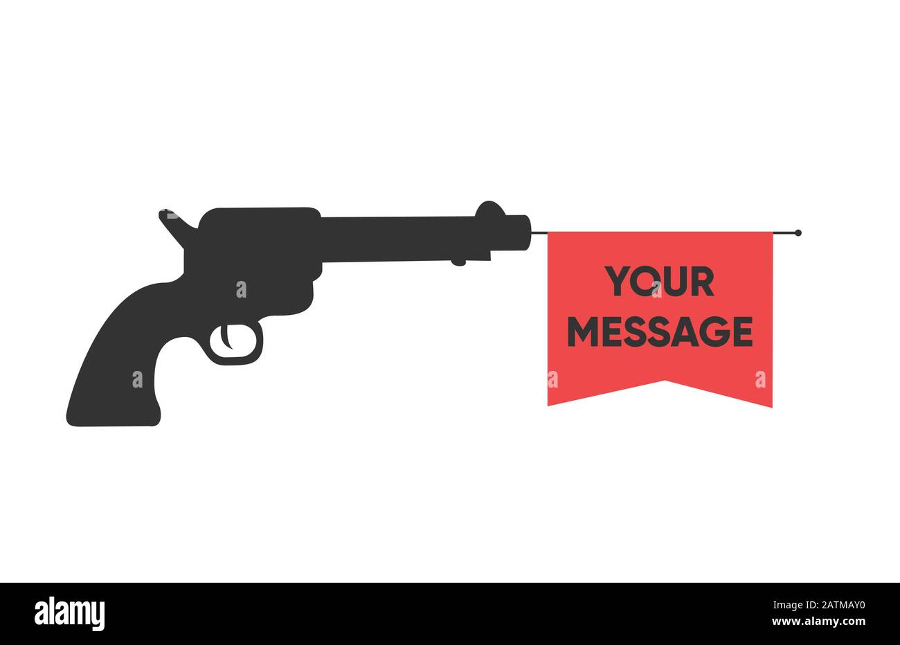 Shooting gun with vector flag and YOUR MESSAGE template. Weapon pistol ...