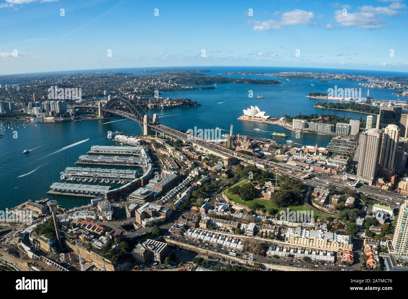 Aerial view of Sydney cityscape with Sydney Harbour and landmarks ...