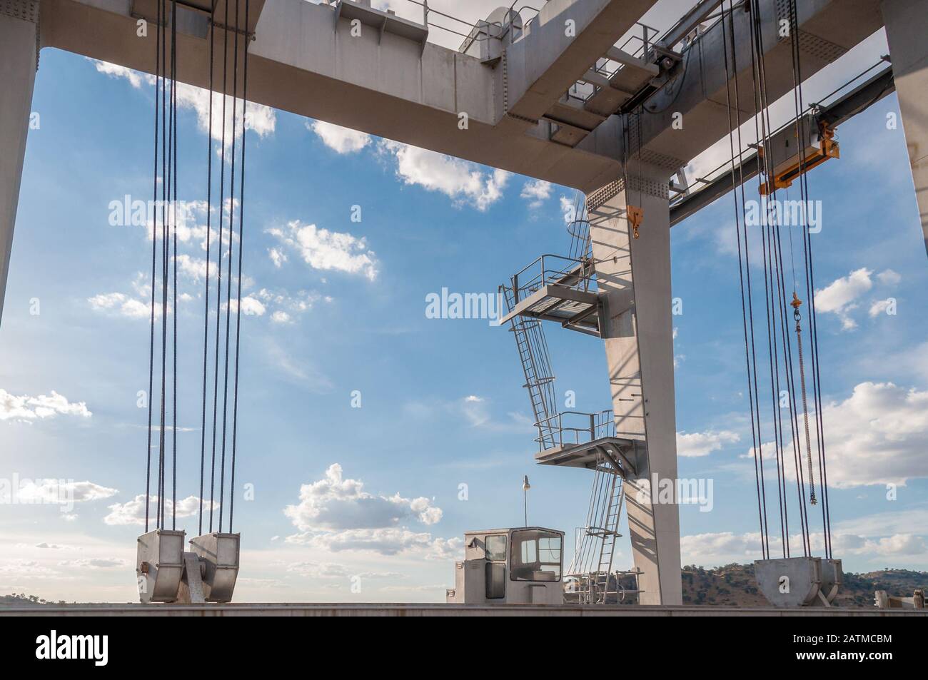 Structure of steel for building construction with blue sky on the ...