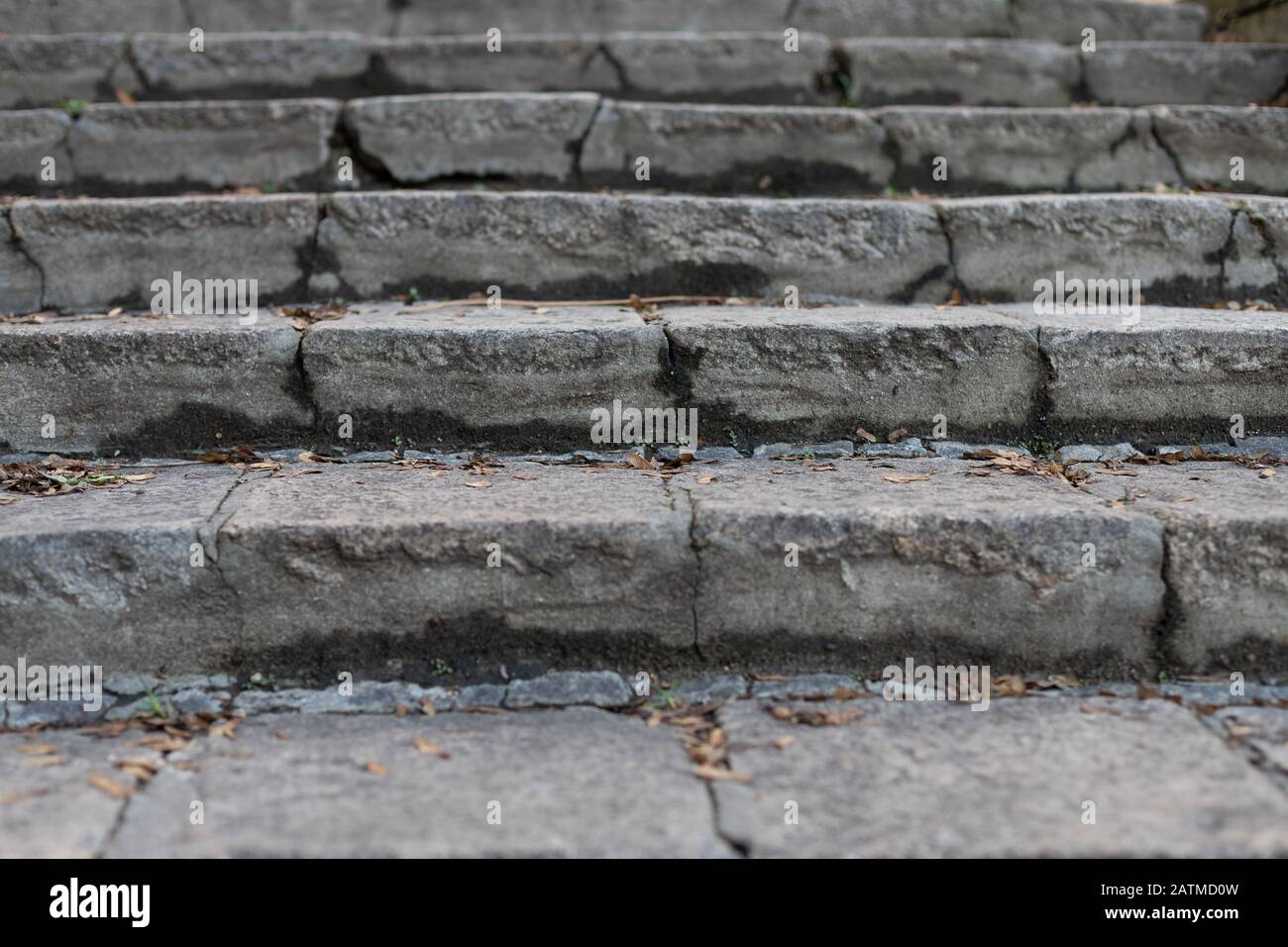 Old stairs in the park. Ruined concrete stairs. Destroyed path Stock ...