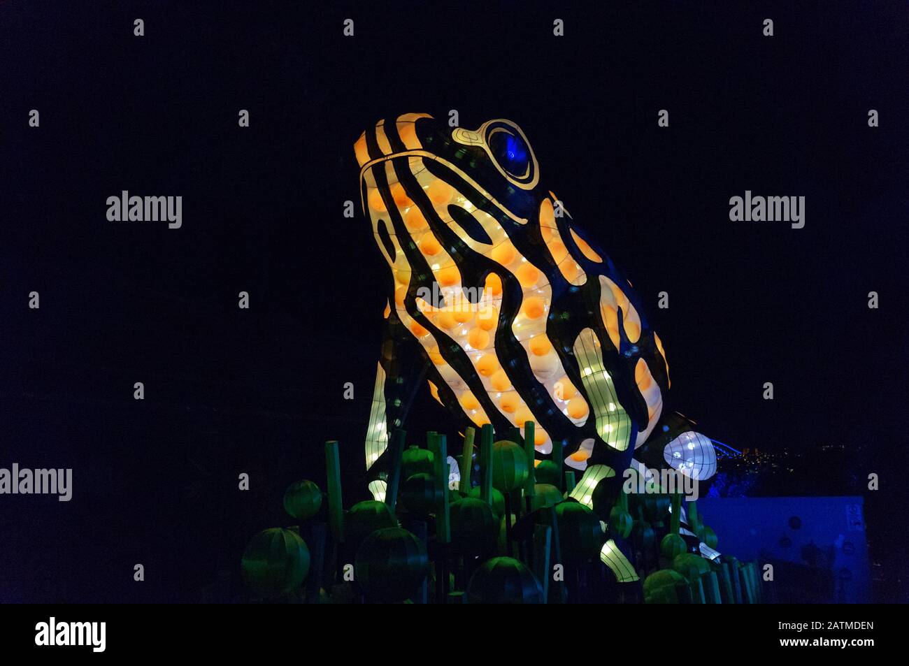 Sydney, Australia - June 11, 2016: Light sculpture of bright Corroboree ...
