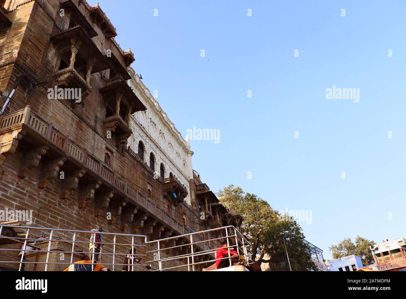 Long view of popular Assi Ghat with several pilgrims, that stands at ...