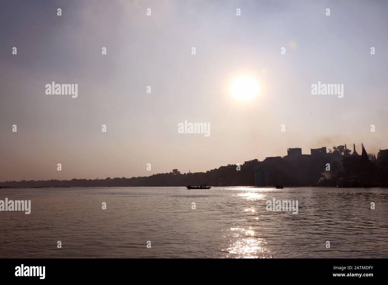 Long view of popular Assi Ghat with several pilgrims, that stands at ...