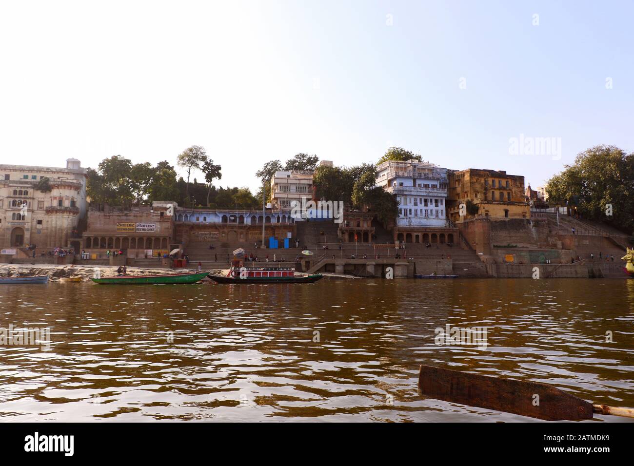 Long view of popular Assi Ghat with several pilgrims, that stands at ...
