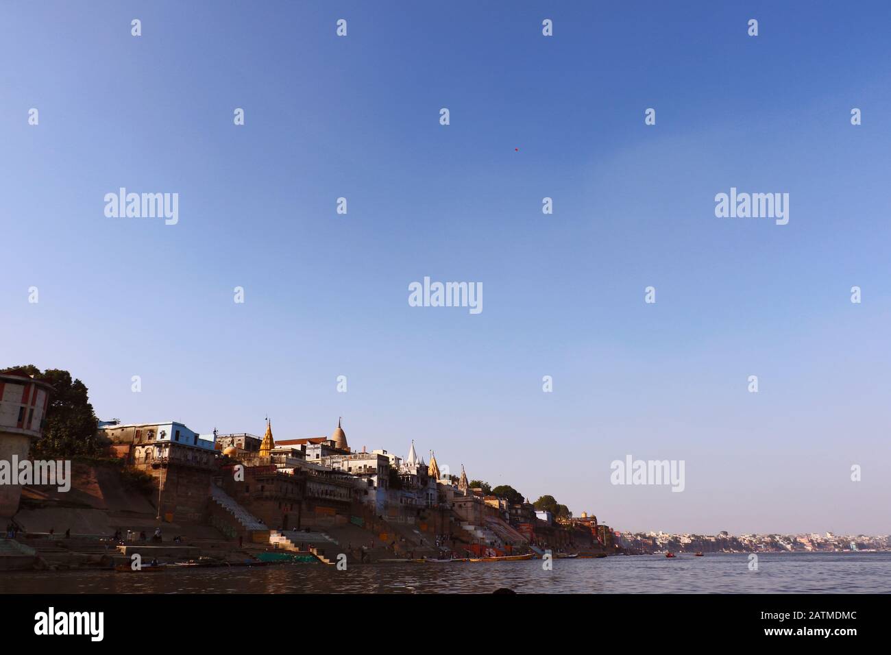 Long view of popular Assi Ghat with several pilgrims, that stands at ...
