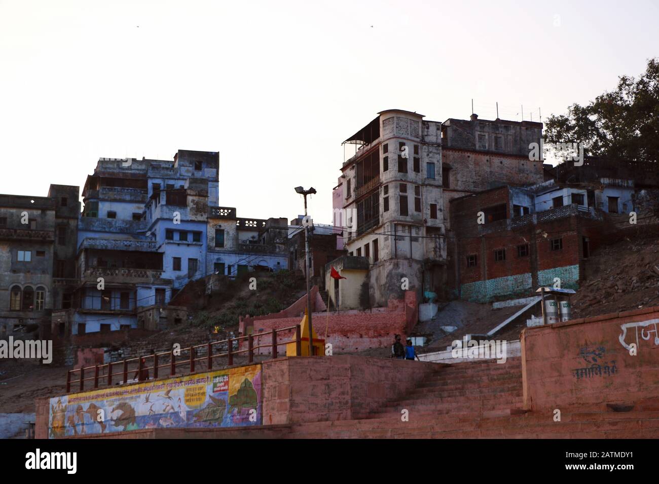 Long view of popular Assi Ghat with several pilgrims, that stands at ...