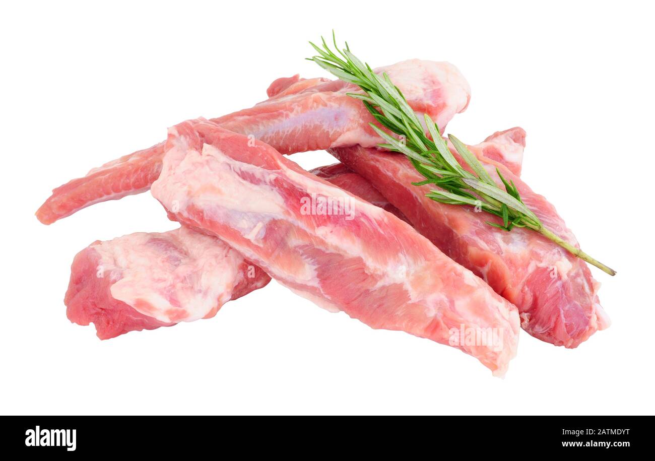 Group of fresh raw pork ribs isolated on a white background Stock Photo ...