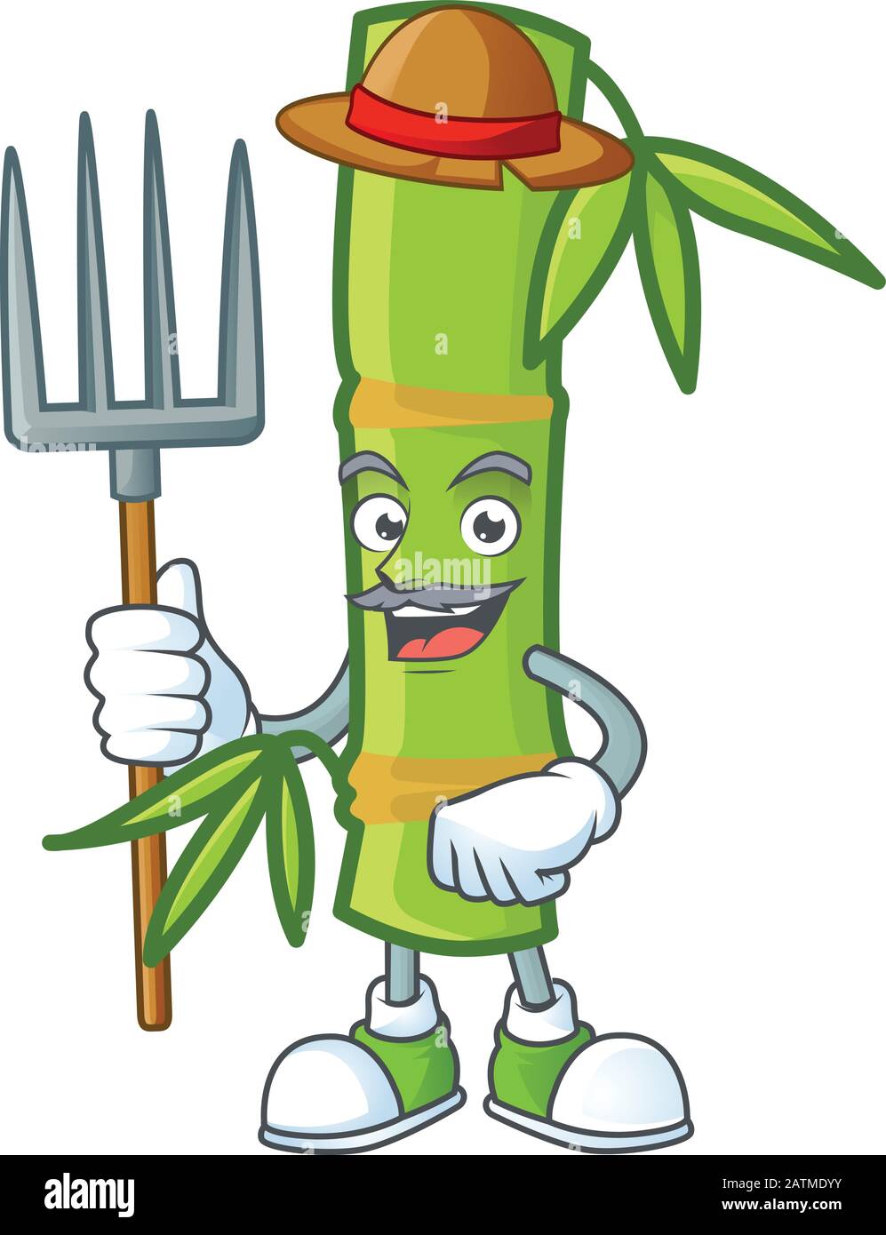 Cute Farmer bamboo stick cartoon mascot with hat and tools Stock Vector ...