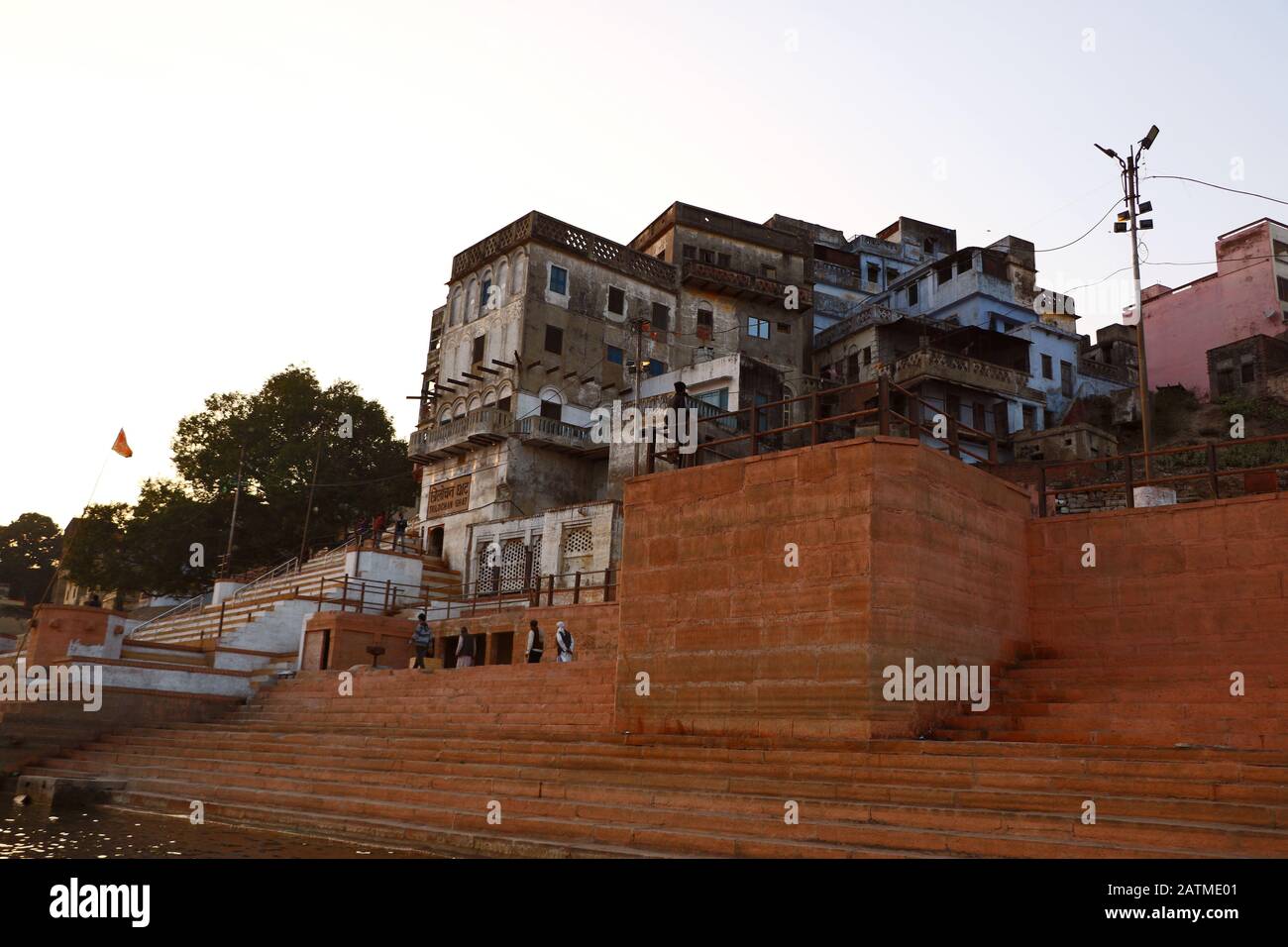 Long view of popular Assi Ghat with several pilgrims, that stands at ...