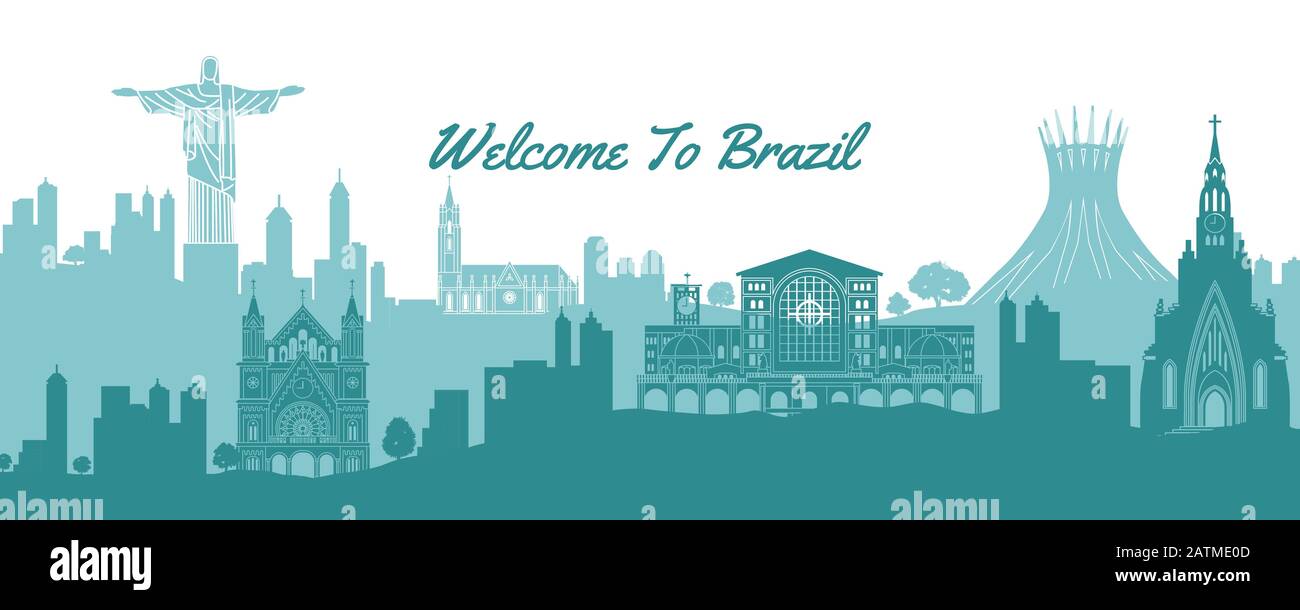 famous landmark of Brazil,travel destination with silhouette classic ...