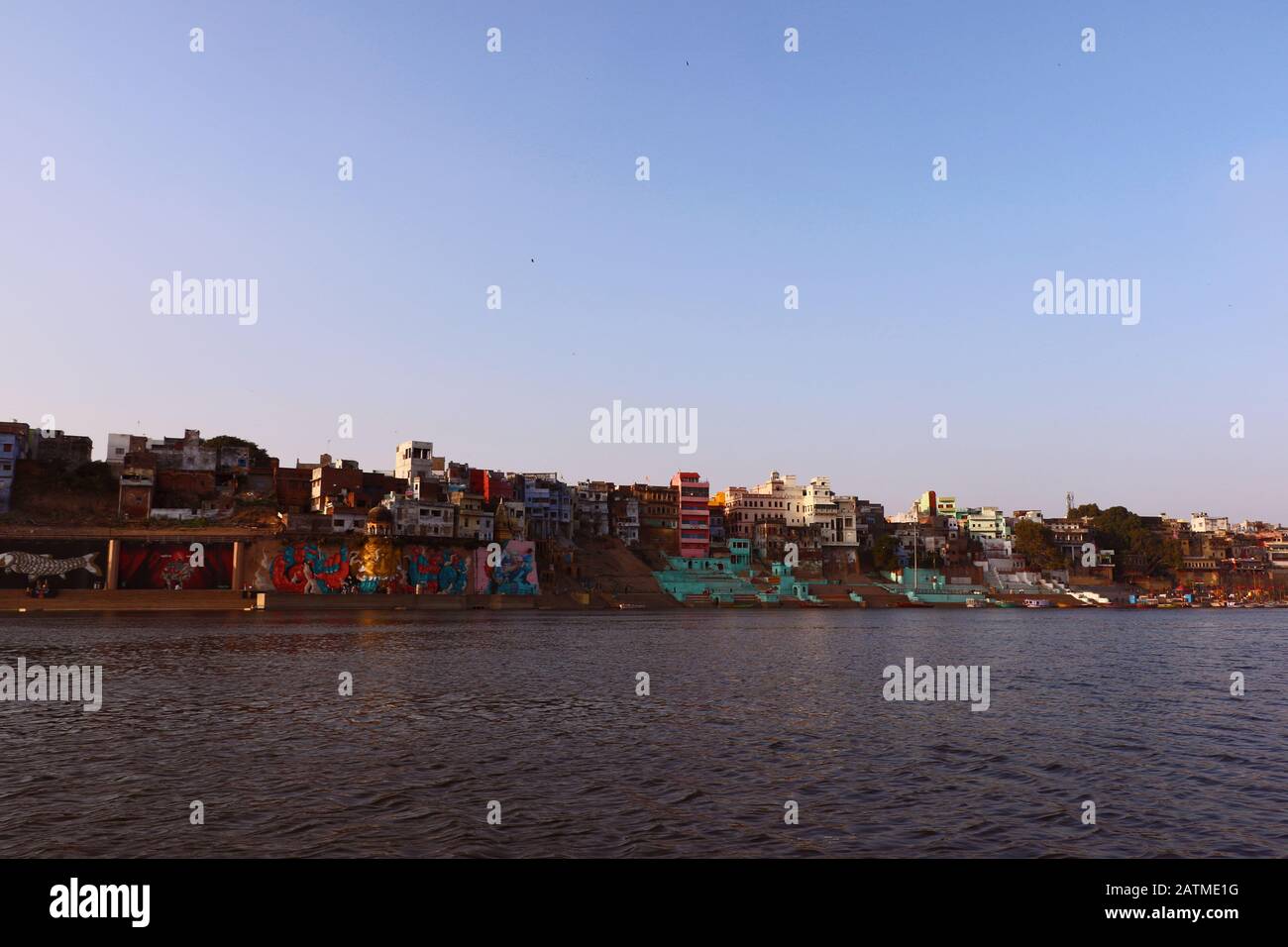 Long view of popular Assi Ghat with several pilgrims, that stands at ...