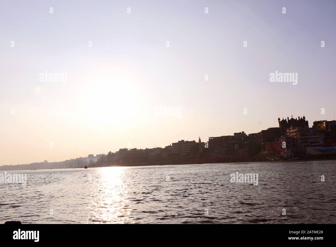 Long view of popular Assi Ghat with several pilgrims, that stands at ...