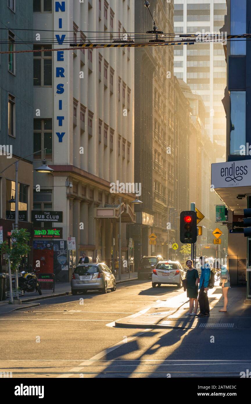 Melbourne, Australia - December 7, 2016: Modern urban street scene with ...