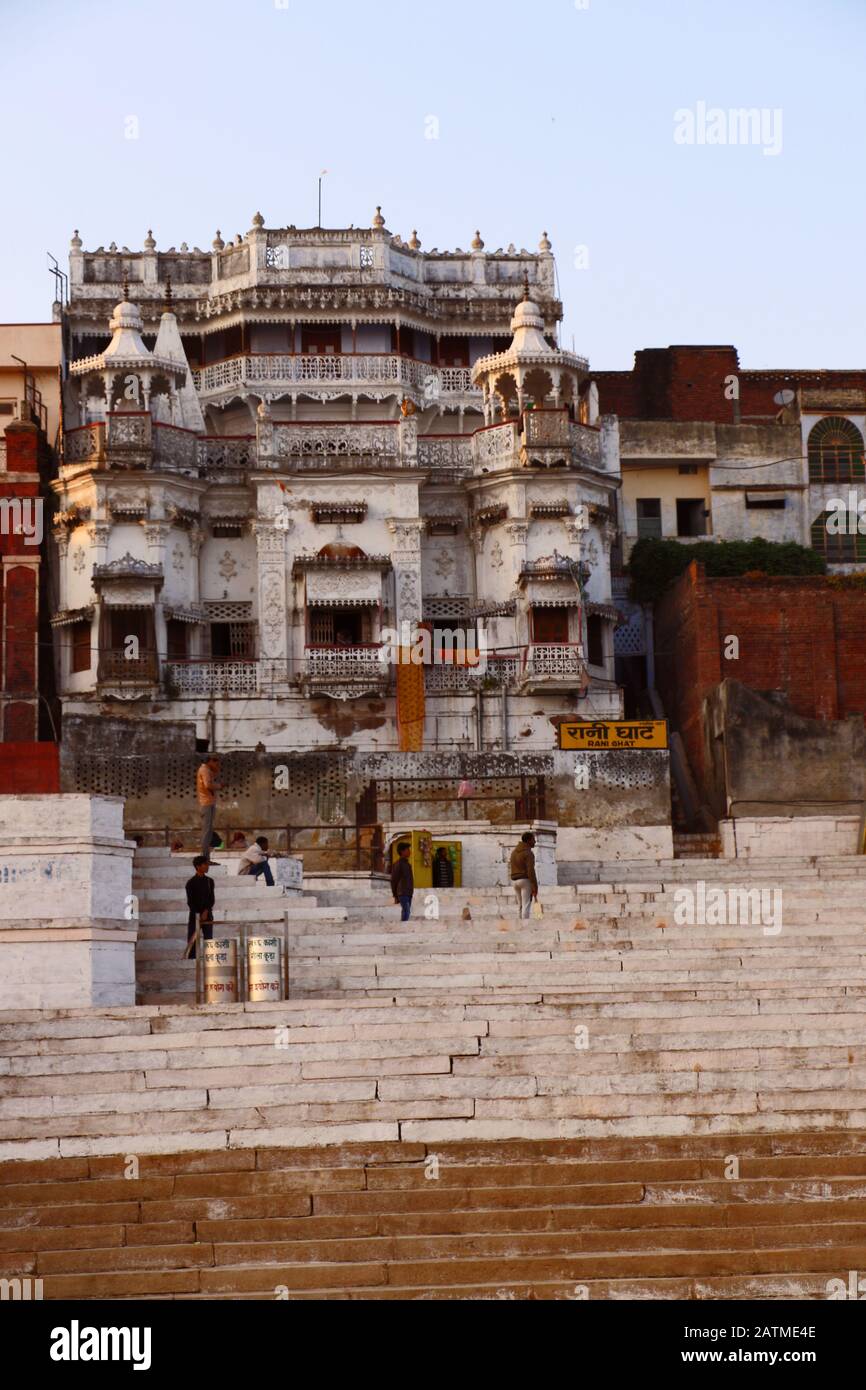 Long view of popular Assi Ghat with several pilgrims, that stands at ...