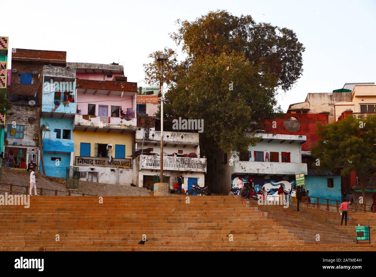 Long view of popular Assi Ghat with several pilgrims, that stands at ...