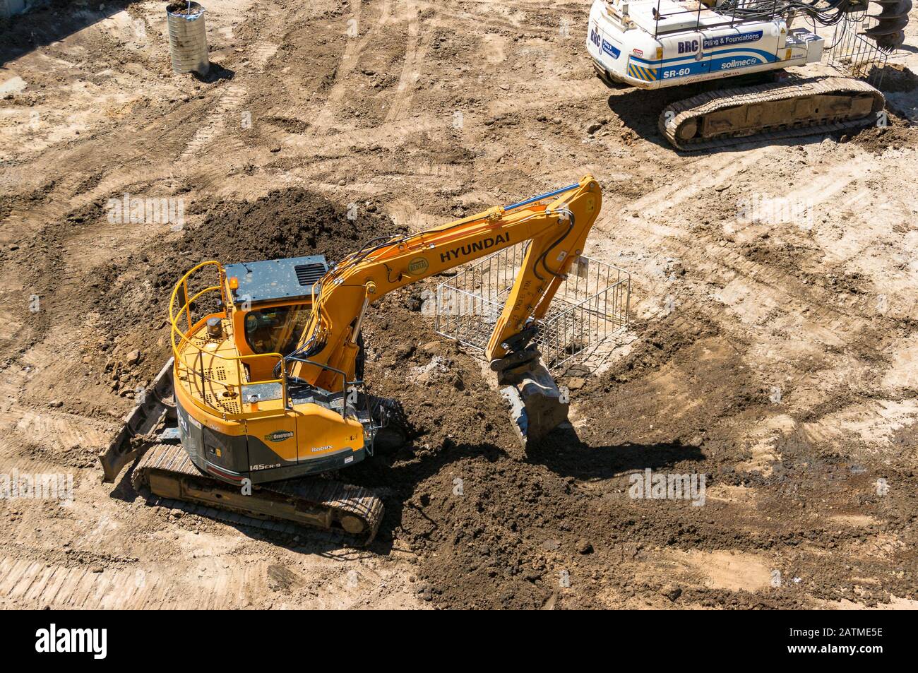 Melbourne, Australia - December 7, 2016: Yellow earth mover, excavator ...