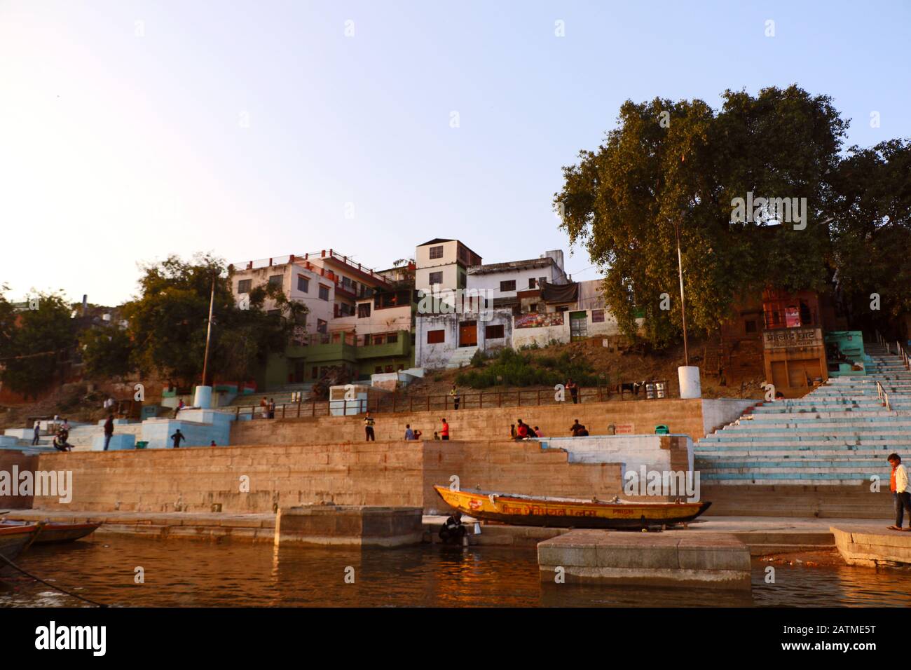 Long view of popular Assi Ghat with several pilgrims, that stands at ...