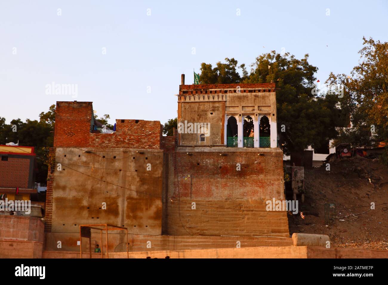 Long view of popular Assi Ghat with several pilgrims, that stands at ...