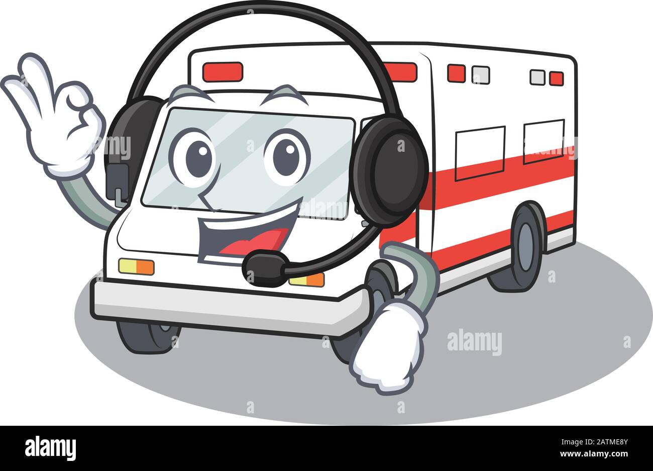 Smiley ambulance cartoon character design wearing headphone Stock ...