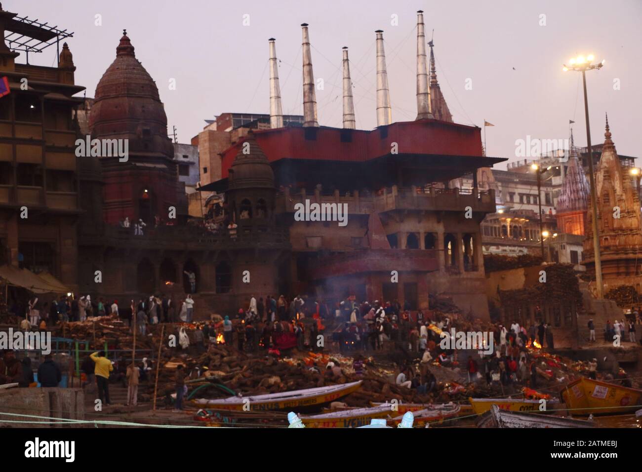 Long view of popular Assi Ghat with several pilgrims, that stands at ...