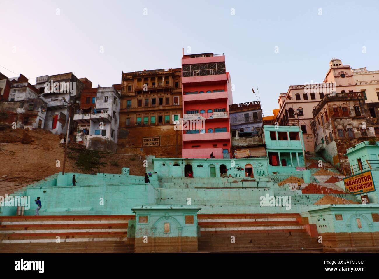 view of popular Assi Ghat with several pilgrims, that stands at the ...