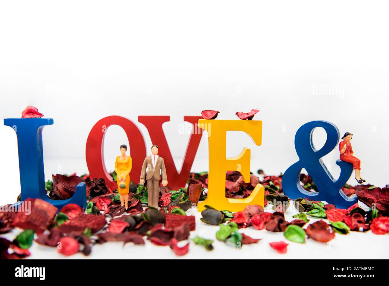 Love triangle. Abstract photo of love and lovers. Big wooden letters ...