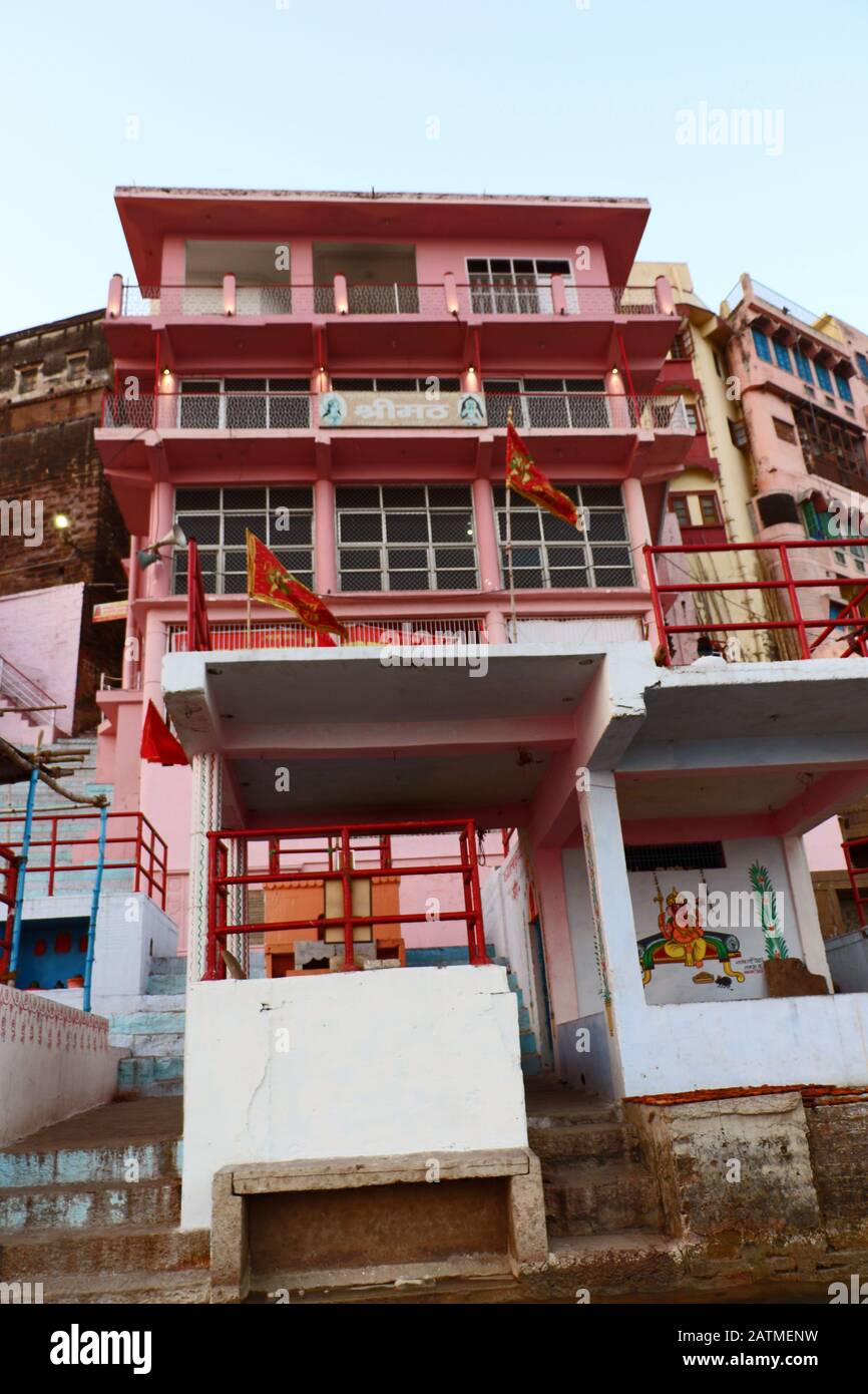 view of popular Assi Ghat with several pilgrims, that stands at the ...