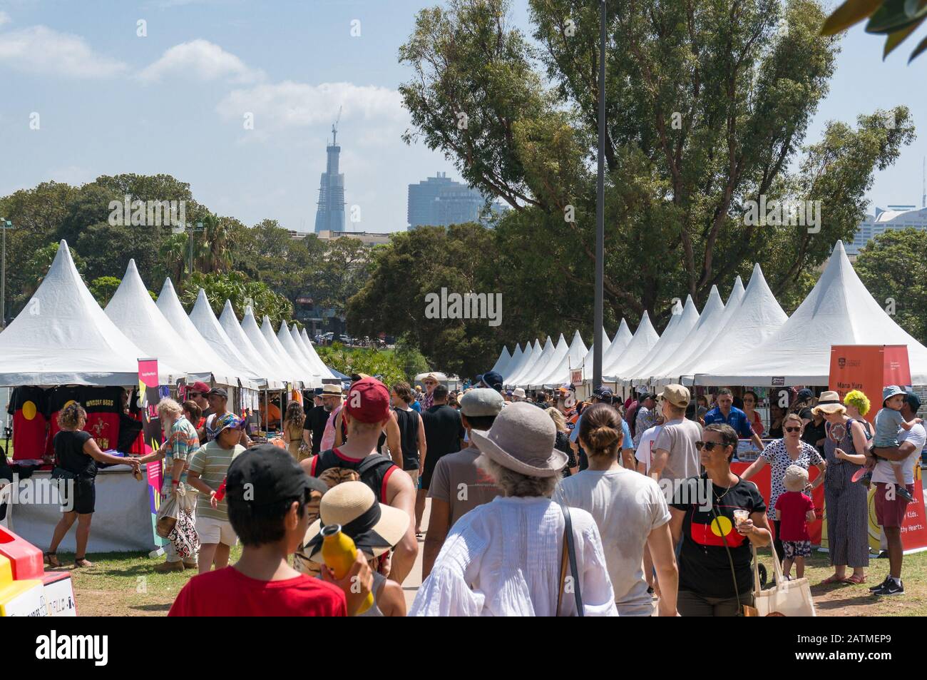 Sydney, Australia - January 26, 2020: Crowd of people at marketplace at ...