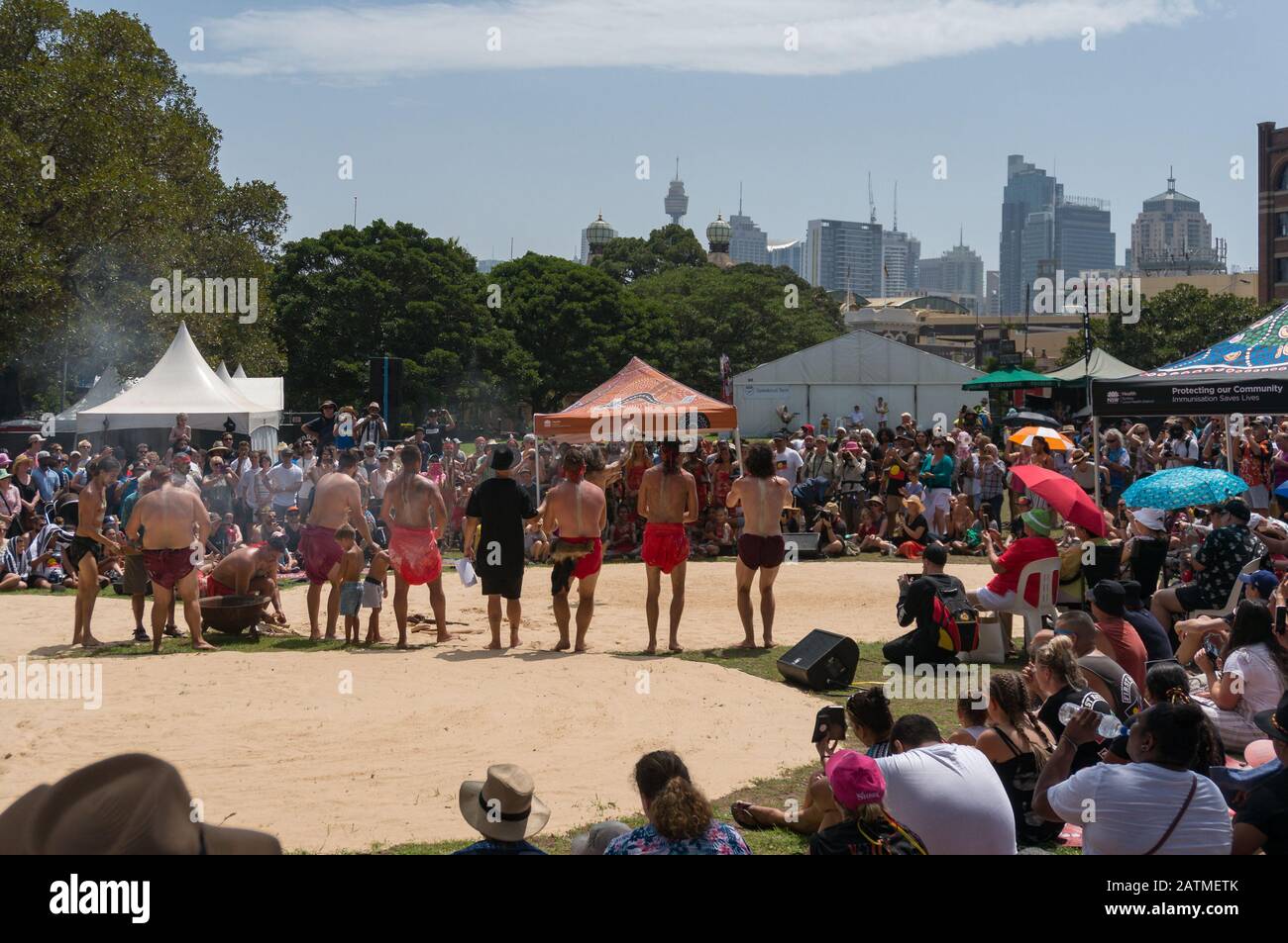 Sydney, Australia - January 26, 2020: People watching traditional ...