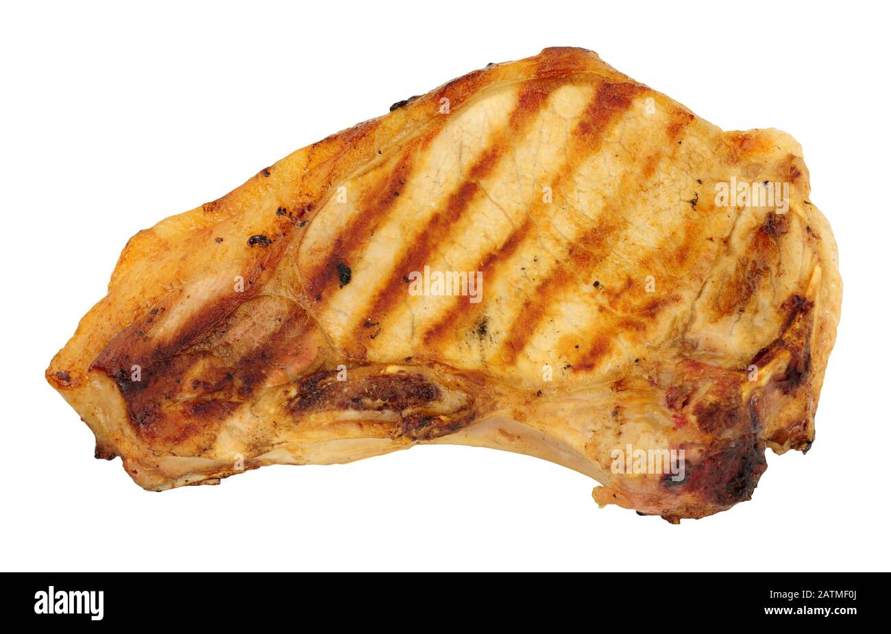 One grilled pork chop isolated on a white background Stock Photo - Alamy