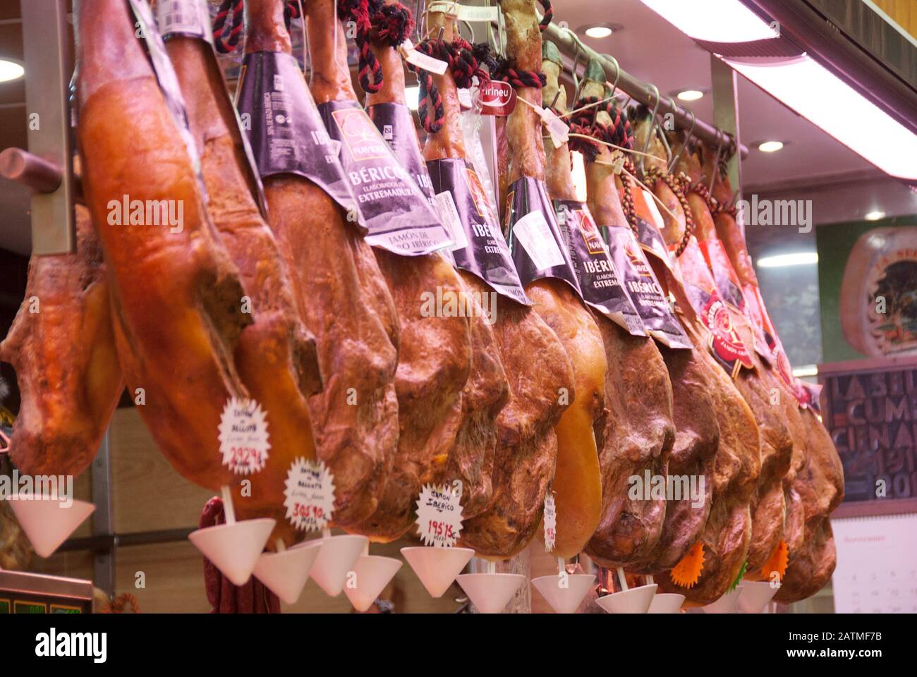 Iberico ham Central Market of Valencia Market Spain. Popular Art ...