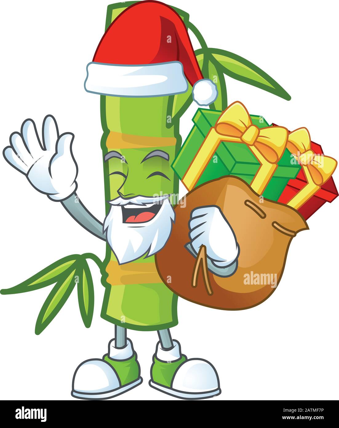 Santa bamboo stick Cartoon character design having box of gift Stock ...