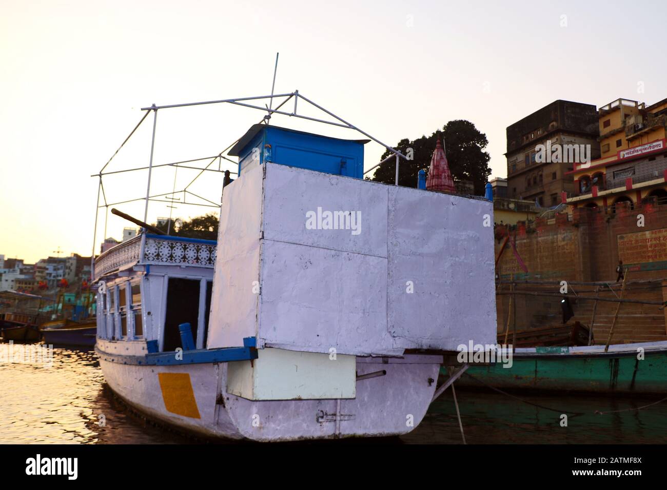 view of popular Assi Ghat with several pilgrims, that stands at the ...