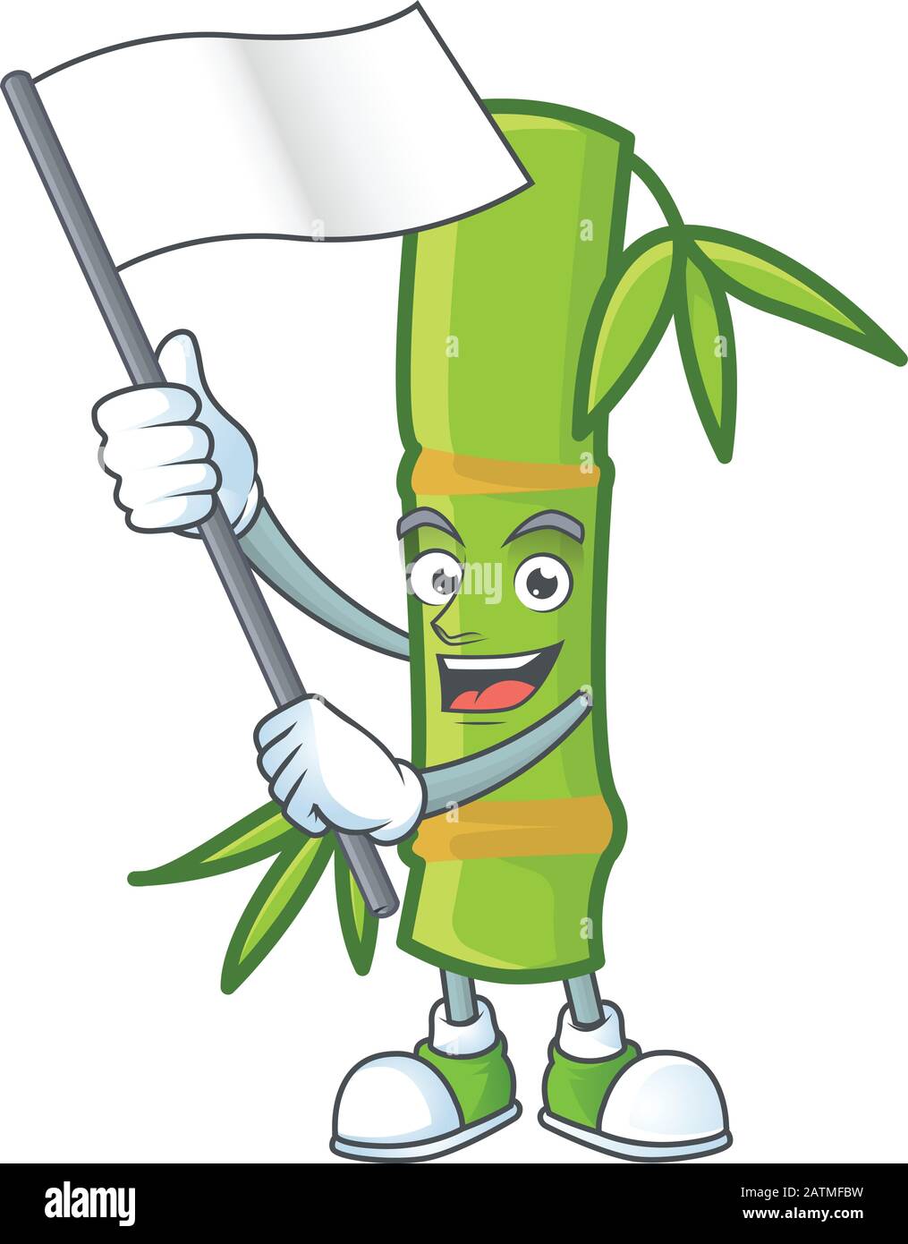 Funny bamboo stick cartoon character style holding a standing flag ...