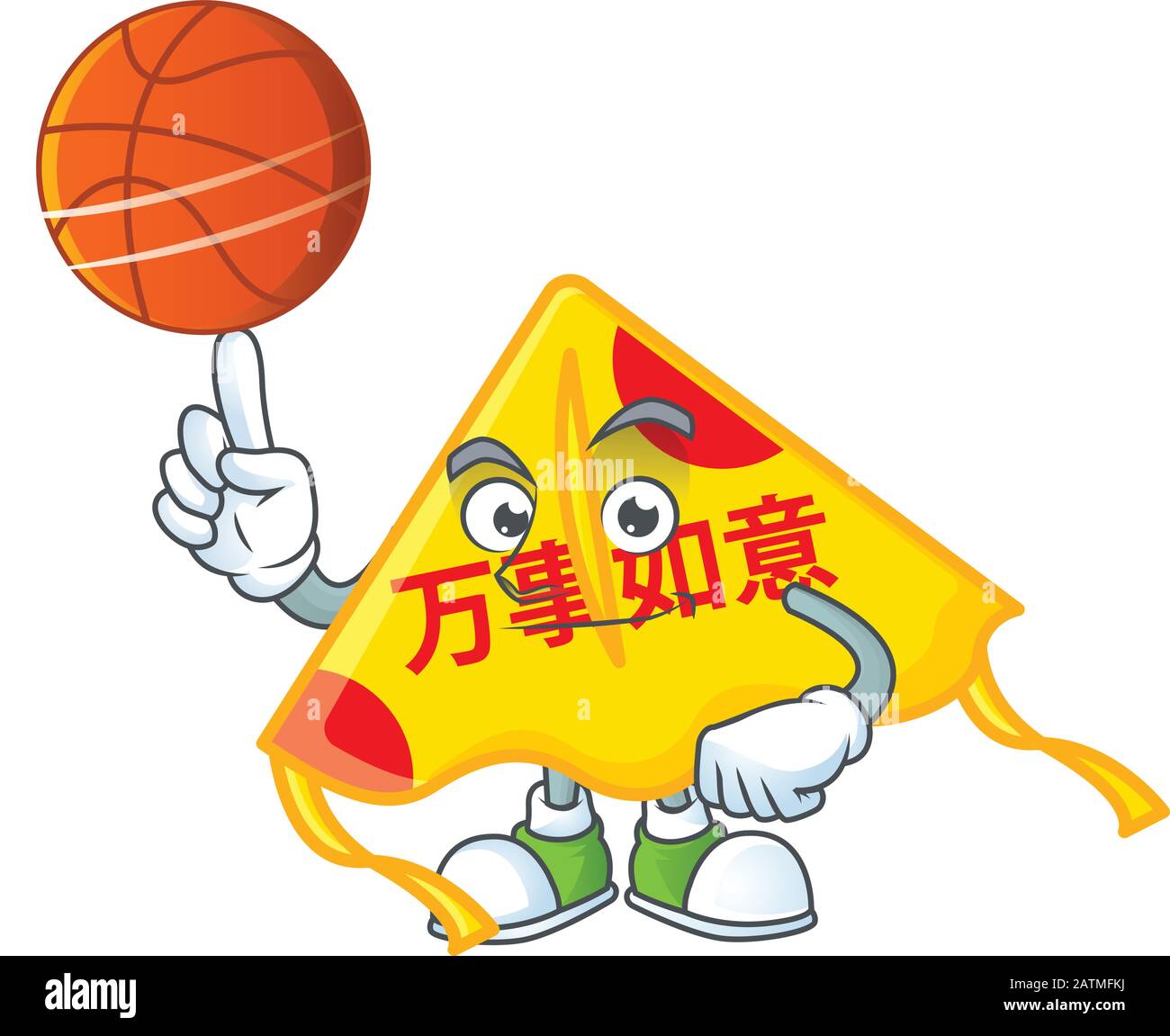 a Healthy chinese gold kite cartoon character playing basketball Stock ...