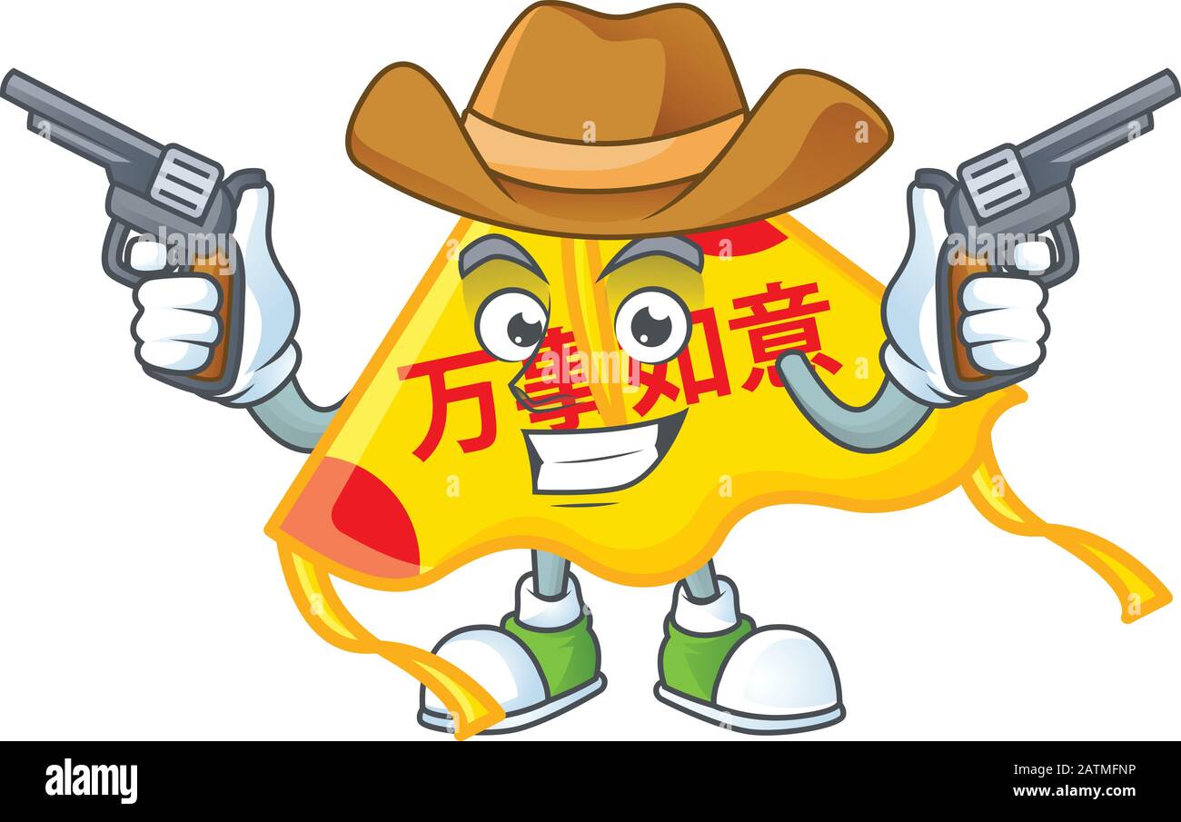 Confident chinese gold kite Cowboy cartoon character holding guns Stock ...