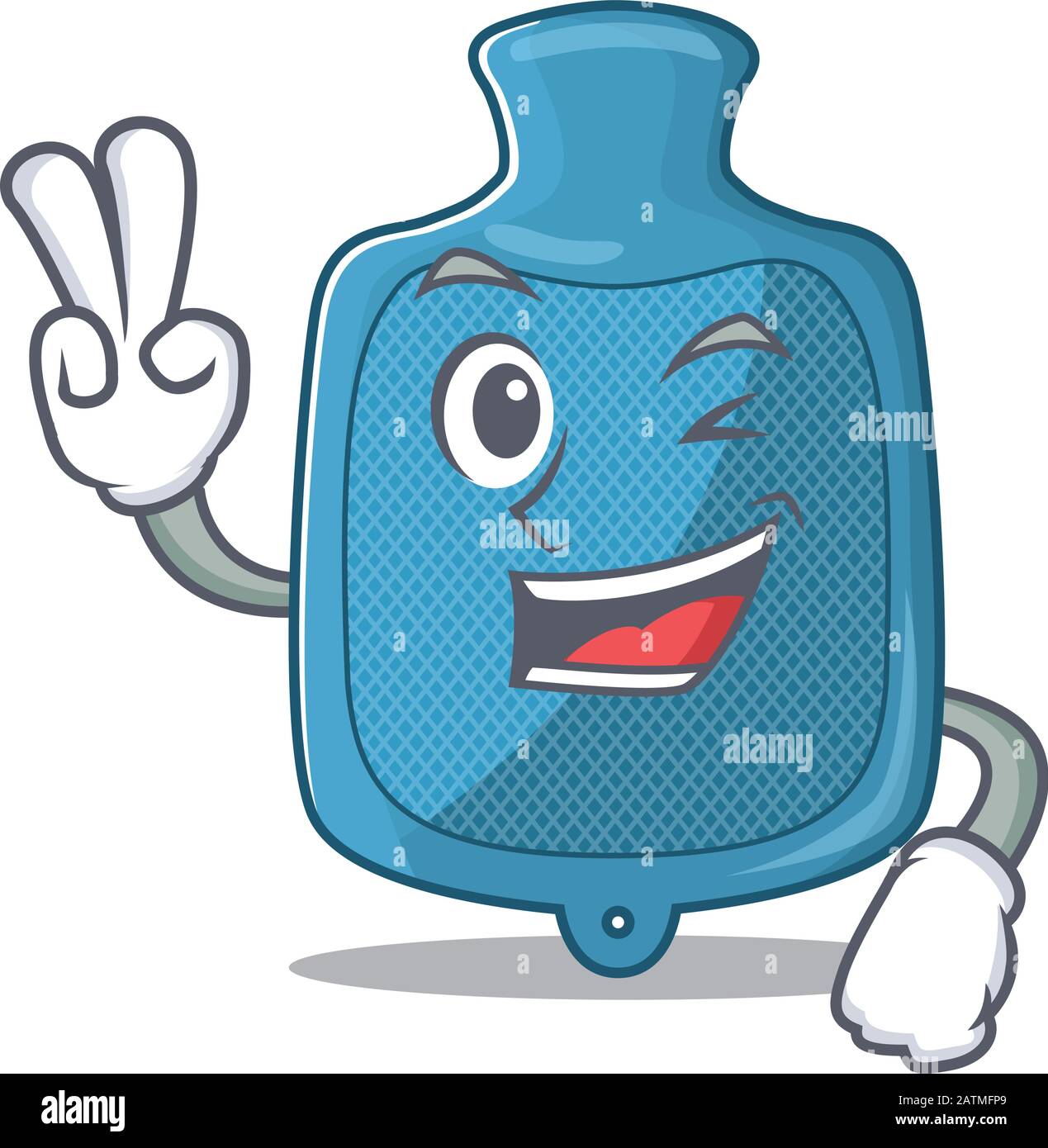 Smiley mascot of hot water bag cartoon Character with two fingers Stock ...