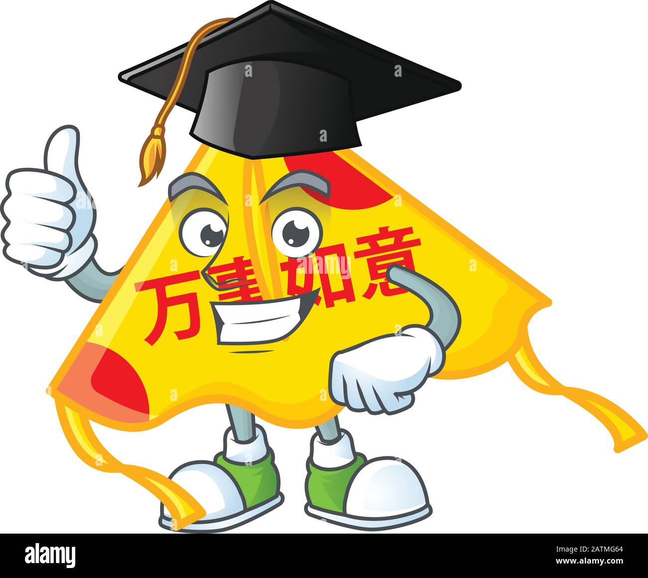 happy and proud of chinese gold kite wearing a black Graduation hat ...