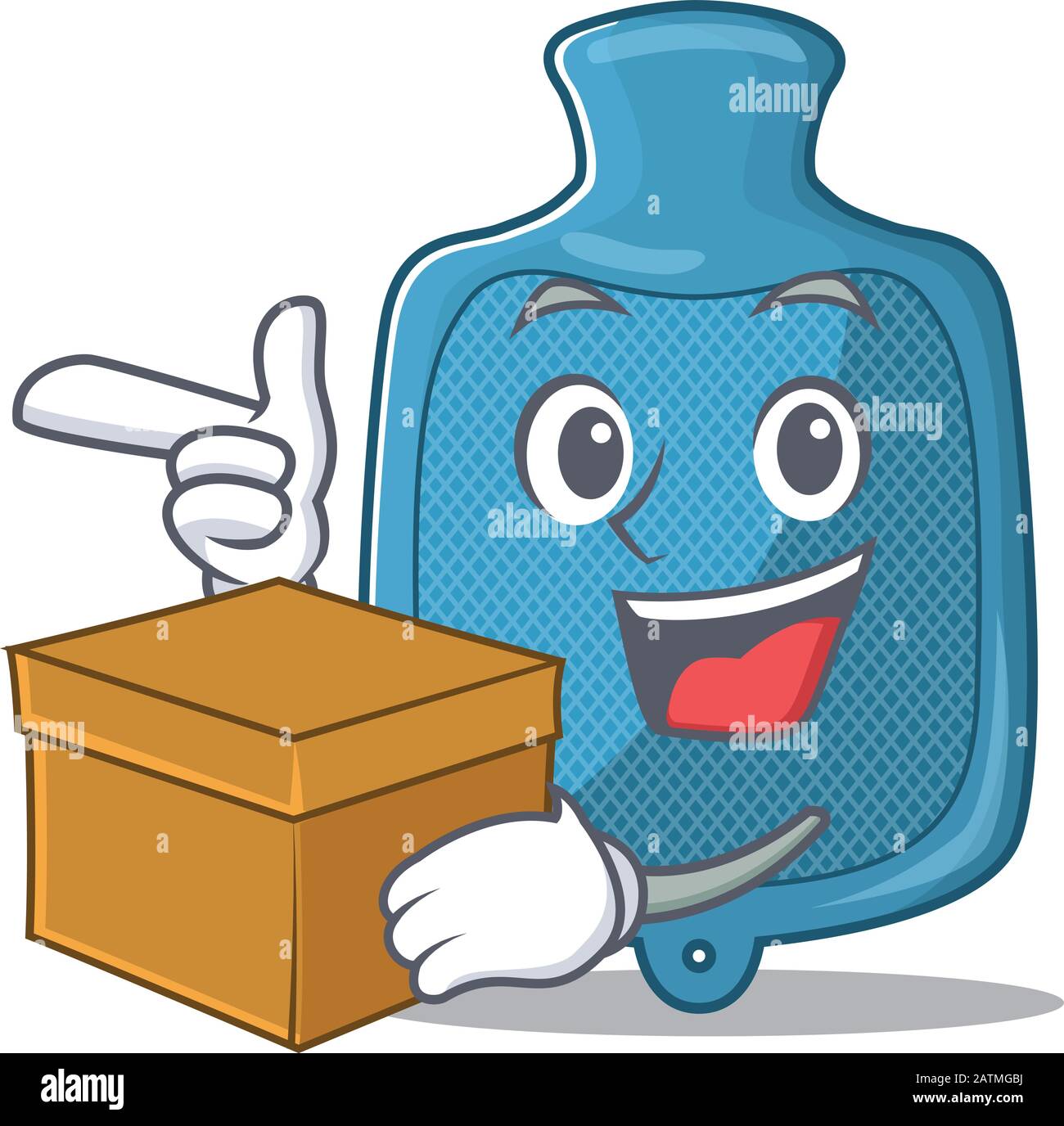 Cute hot water bag cartoon character having a box Stock Vector Image ...