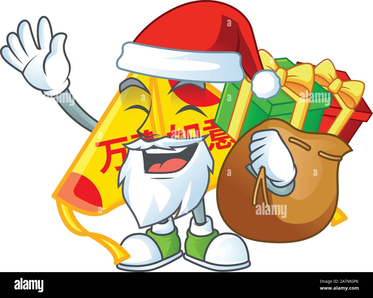 Santa chinese gold kite Cartoon character design having box of gift ...