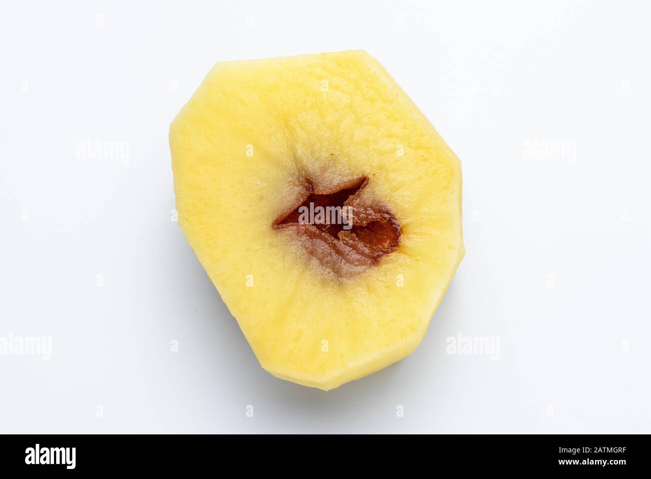 Damaged uncooked yellow potato, cut potatoes with symptoms of disease ...