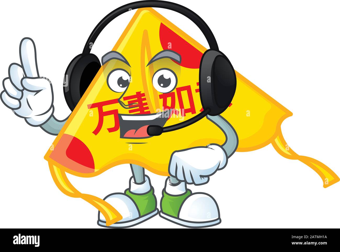 Smiley chinese gold kite cartoon character design wearing headphone ...