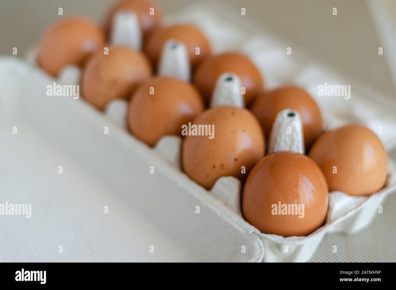 Eggs thoroughly washed in an open cardboard container. Sanitation and ...