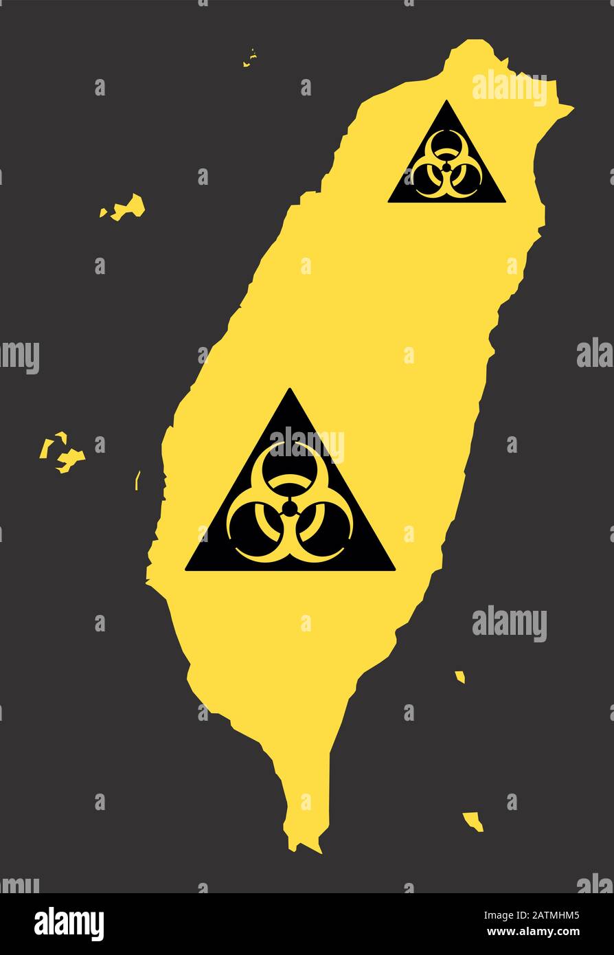 Taiwan map with biohazard virus sign illustration in black and yellow ...