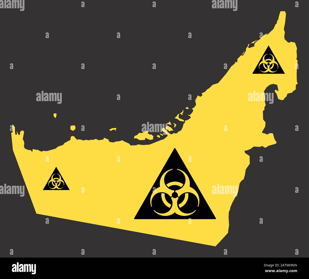 United Arab Emirates map with biohazard virus sign illustration in ...