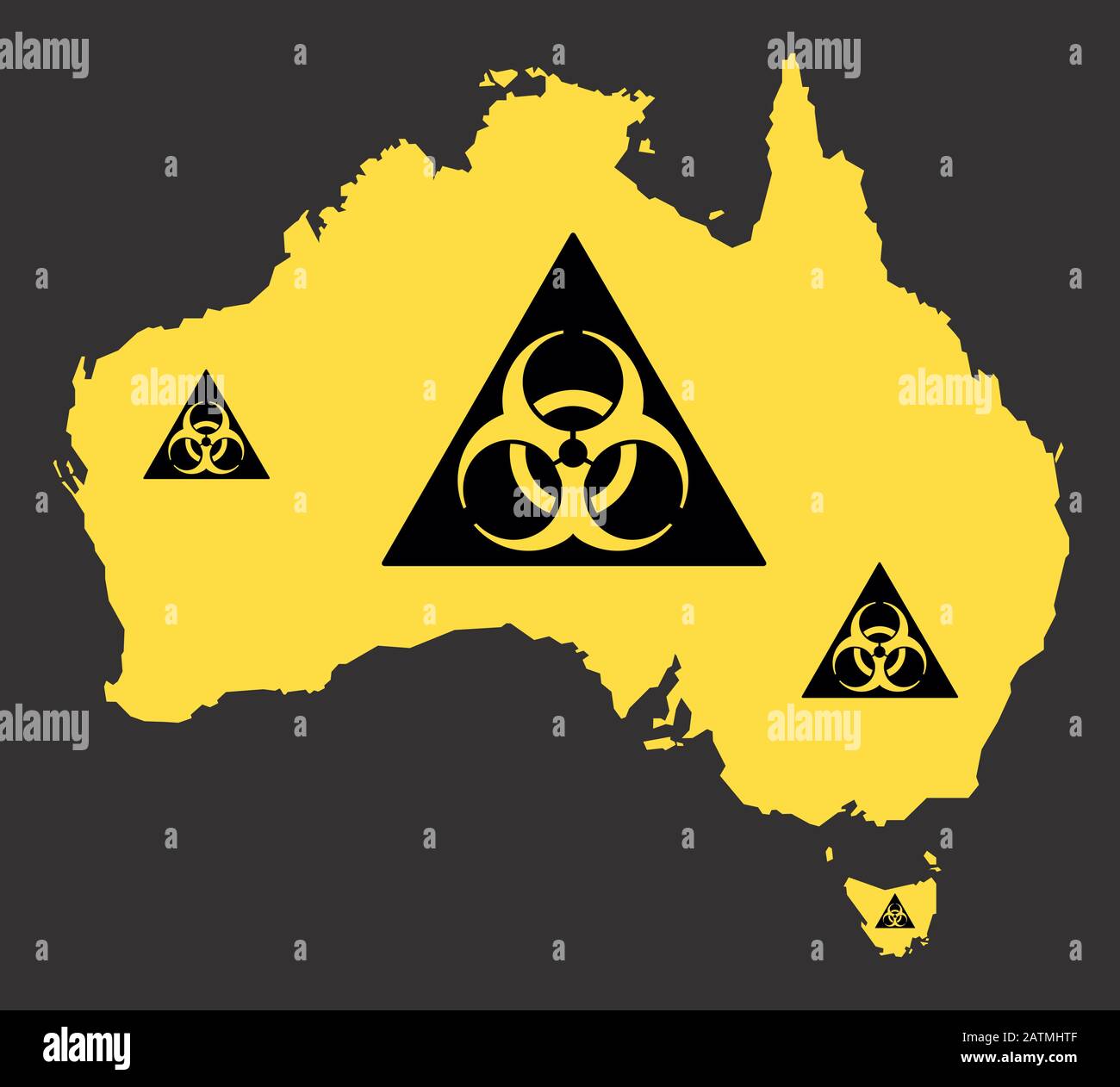 Australia map with biohazard virus sign illustration in black and ...