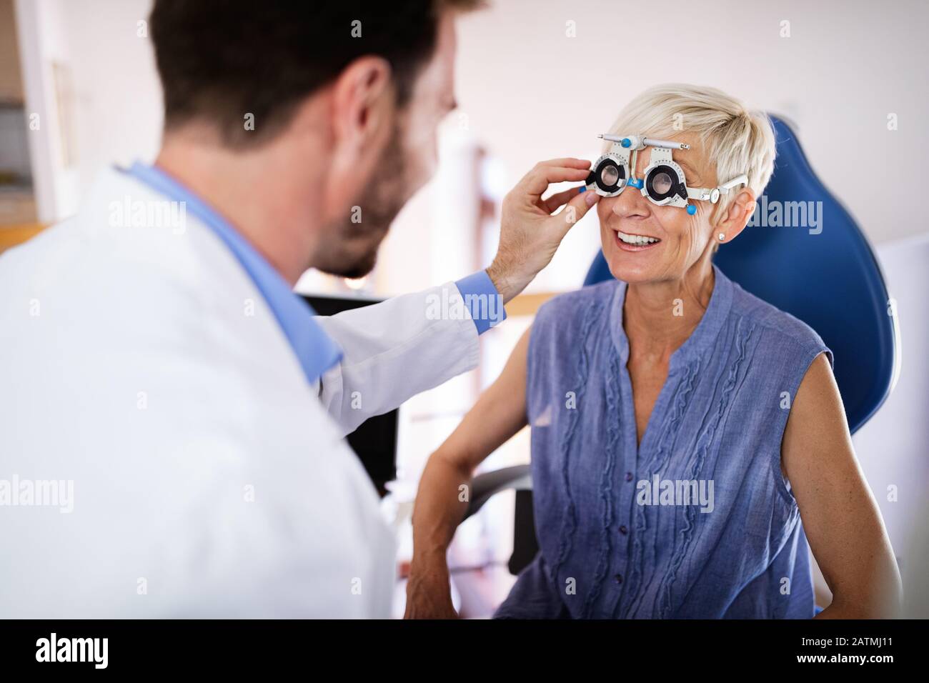 Ophthalmology concept. Patient eye vision examination in ...