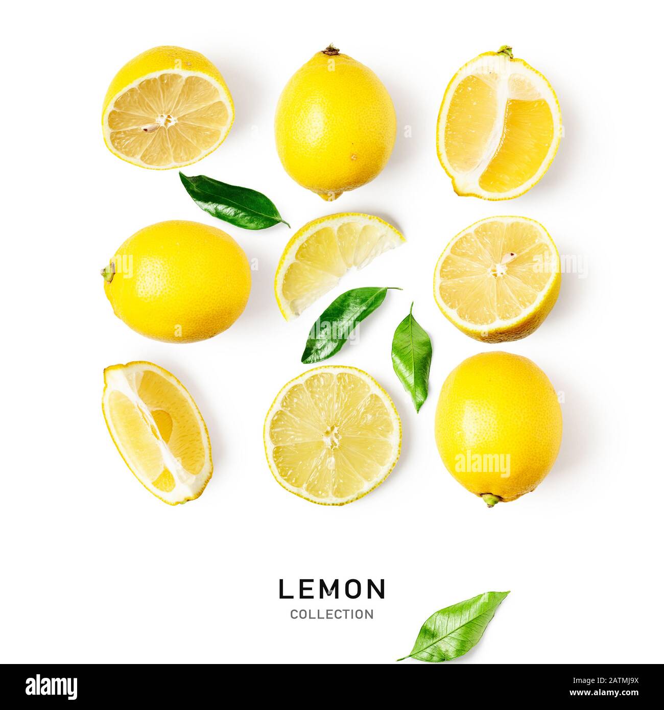Fresh lemon fruit collection and creative pattern isolated on white ...