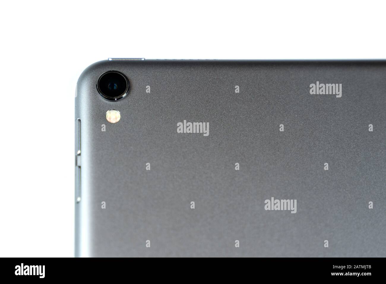 Brand new tablet isolated on white background, camera lens detail Stock ...